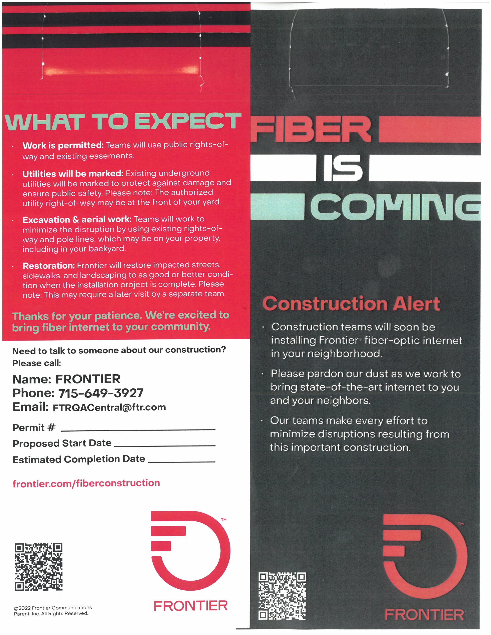 Frontier Fiber-Optic Internet Installation Project Beginning October 2 ...